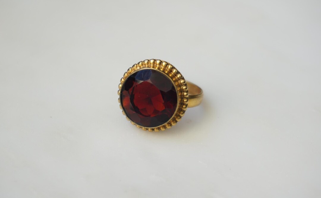 Ancient Bezel Garnet Ring / Vintage Estate C1970 Gold Vermeil Sterling ...