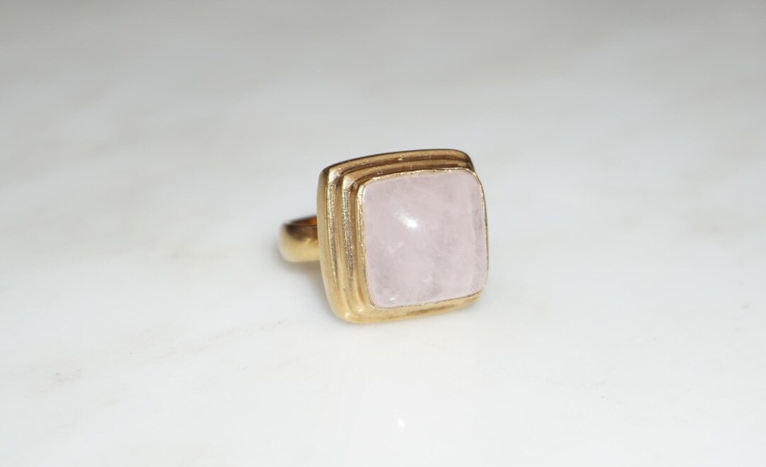 Rose Quartz Pyramid Ring / Vintage Estate Gold Vermeil Sterling Silver ...