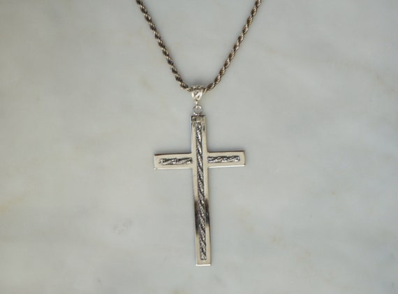 Mid-Century Silver Cross & Chain / Vintage Estate C19… - Gem