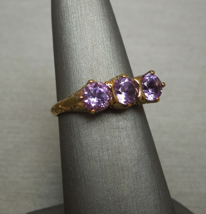 Vintage Estate C1970 Victorian Style Gold Vermeil Three Stone - Etsy
