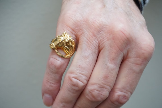 Men's Horse Ring / Vintage Estate 1980s Gold Vermeil … - Gem