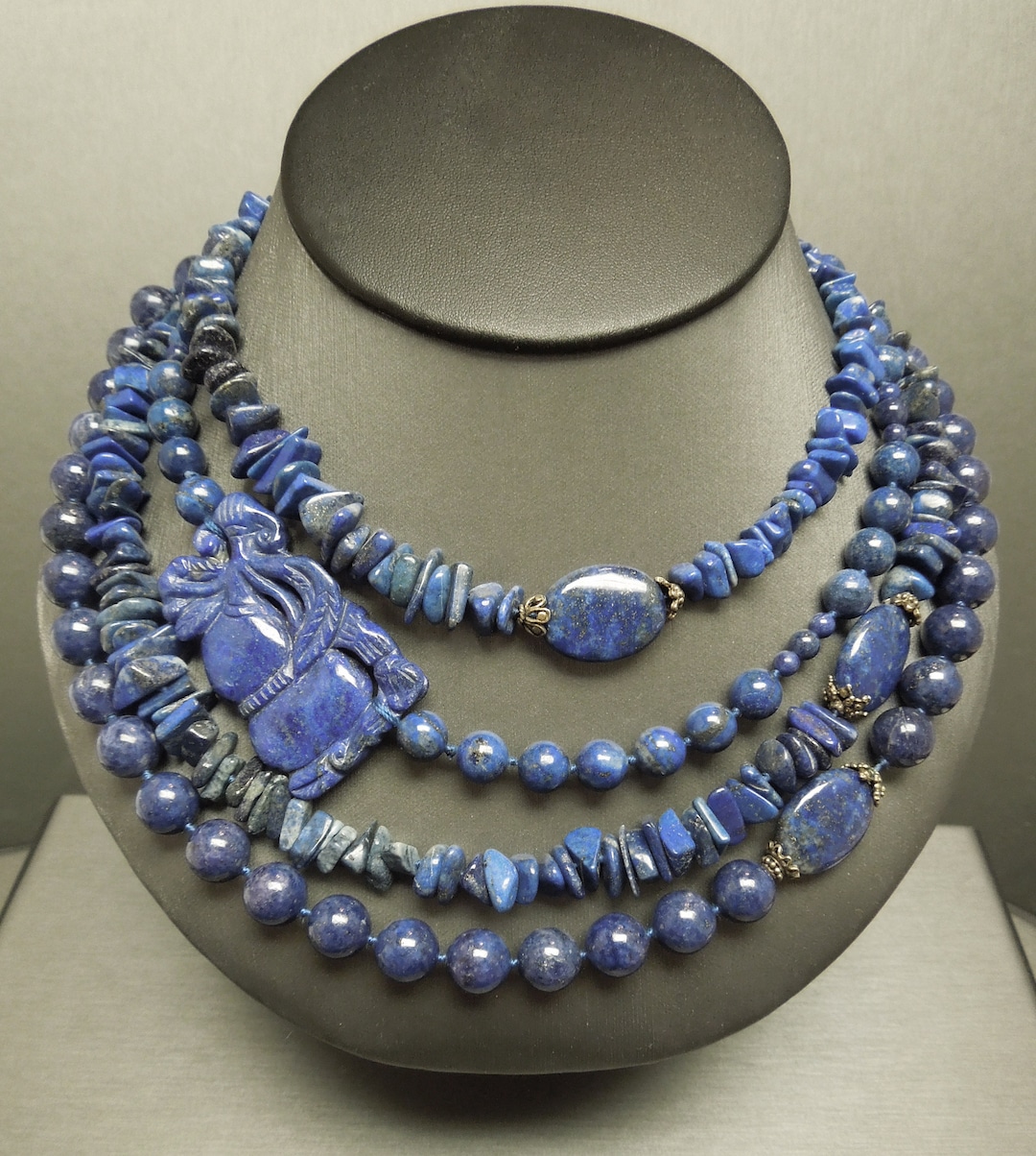 Vintage Ancient Chinese Estate Natural Lapis Lazuli Multi Strand Gourd ...