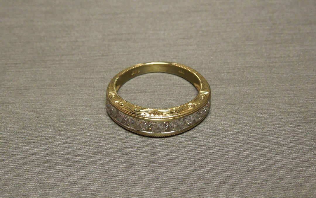 Estate Art Deco Hand Engraved Scroll Design 14K Gold 1.00TCW Channel ...