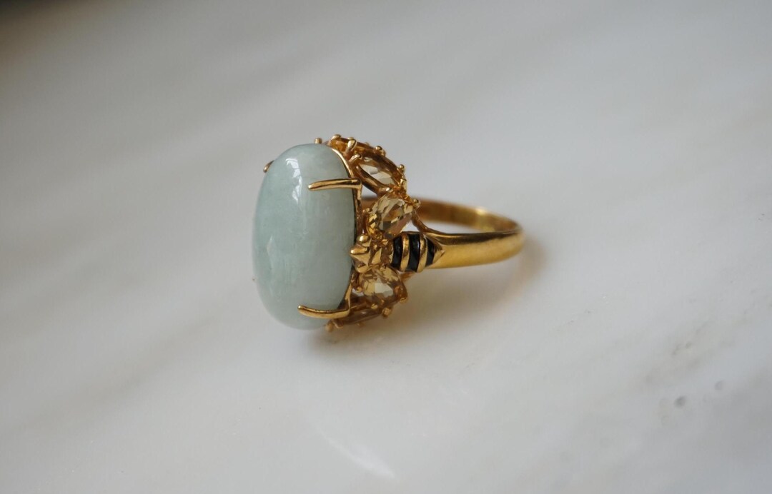 Jade Bee Ring / Vintage Estate 1980s Gold Vermeil Sterling Silver ...