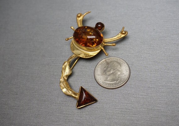 Amber Scorpion Pin / Vintage Estate Circa 1970 Sterli… - Gem