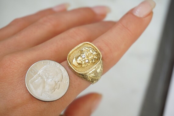 14K Gold Pompeii Ring / Unisex Men's Vintage Estate C… - Gem