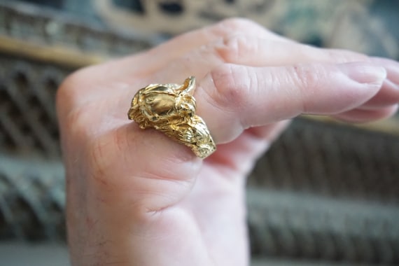 Men's Horse Ring / Vintage Estate 1980s Gold Vermeil … - Gem