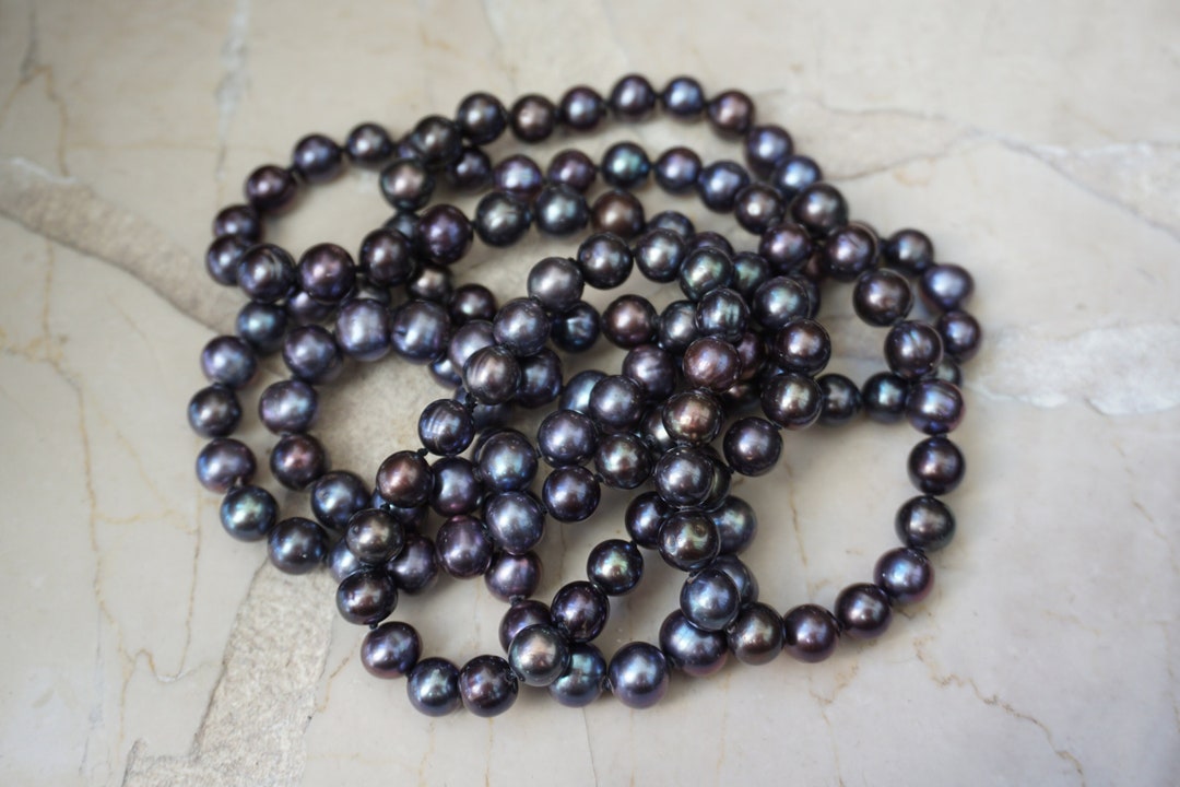 Long Strand of Peacock Pearls / Vintage Estate Black Peacock Pearl Long ...