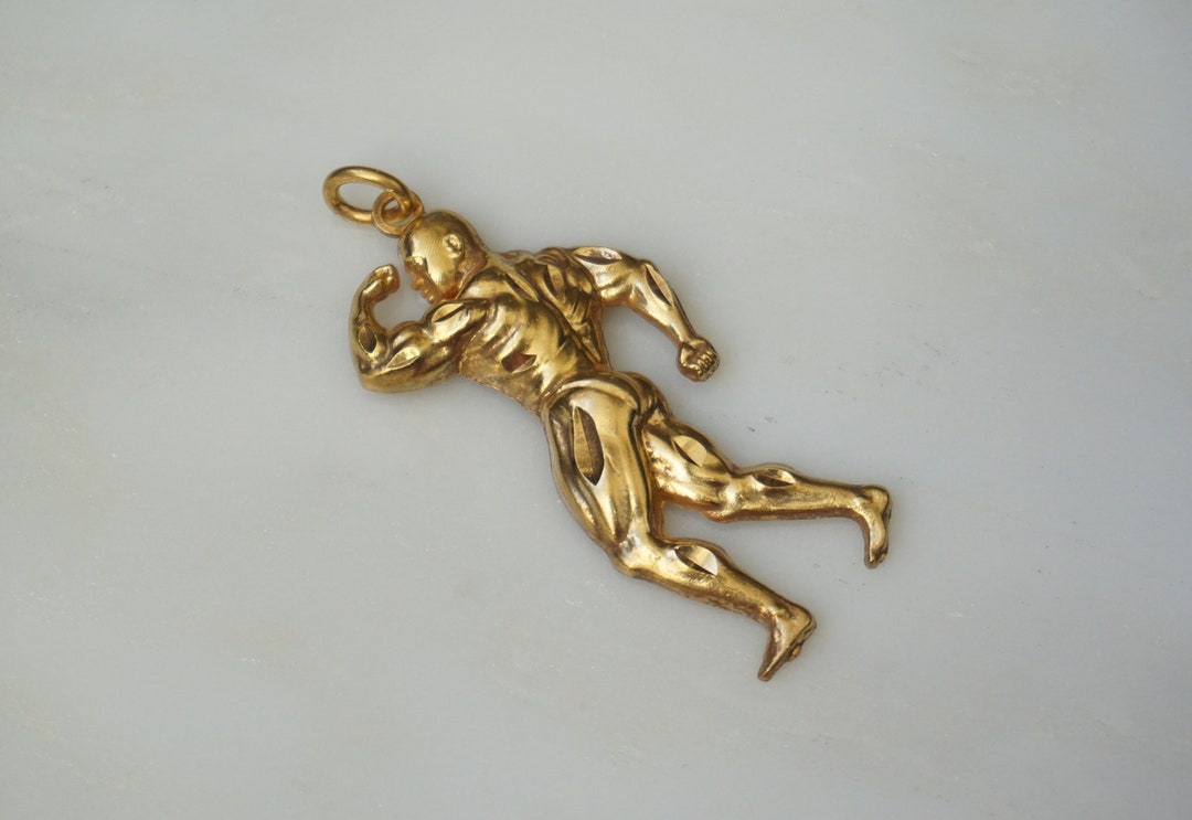Gold Bodybuilder Pendant / Unisex Men's Vintage Estate Gold Vermeil 925 ...