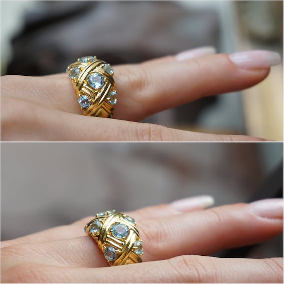 Blue Topaz Dome Ring / Vintage Estate Gold Vermeil St… - Gem