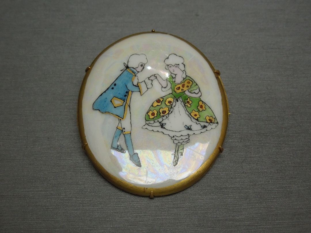 Antique Estate C1900 Hand Painted Victorian Man & Lady Courtship Pin ...