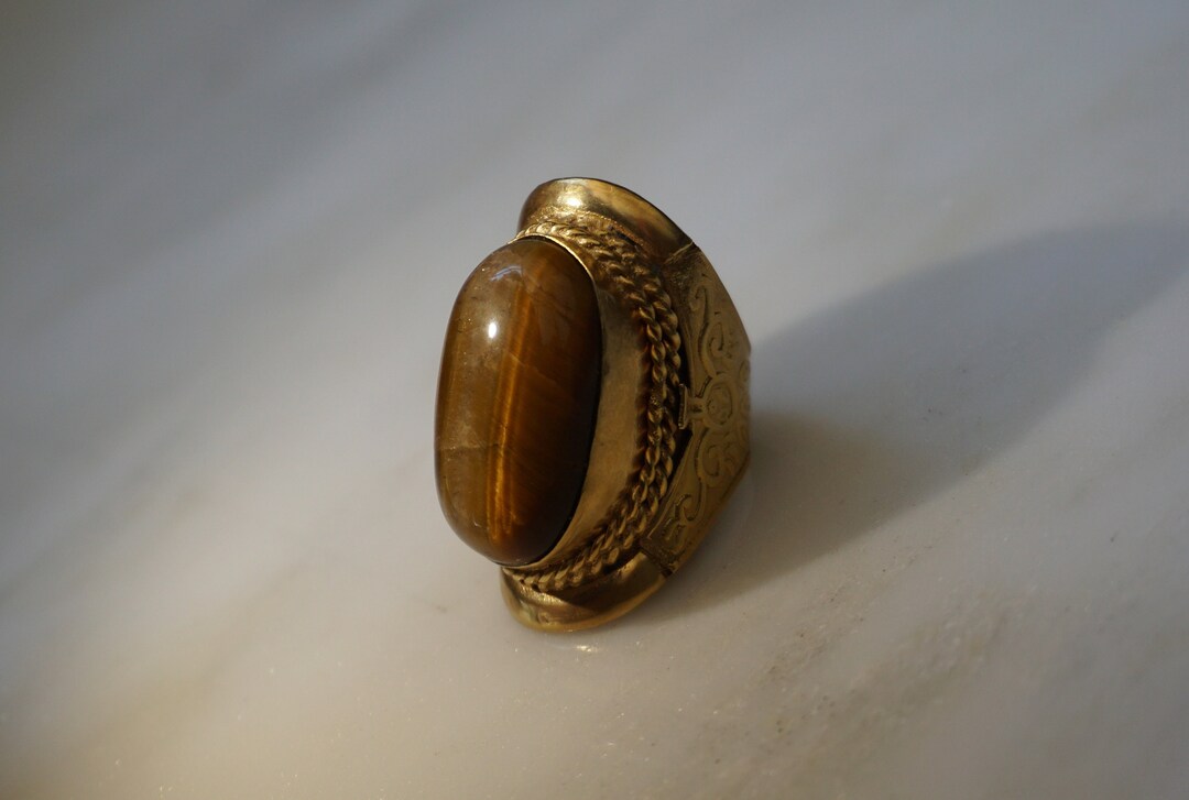 Vintage Tiger Eye Ring / Vintage Estate Gold Vermeil Over Bronze ...
