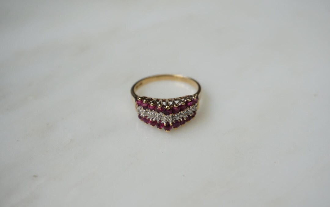 Ruby & Diamond Pyramid Ring / Vintage Estate 10K Gold 0.96TCW Round ...