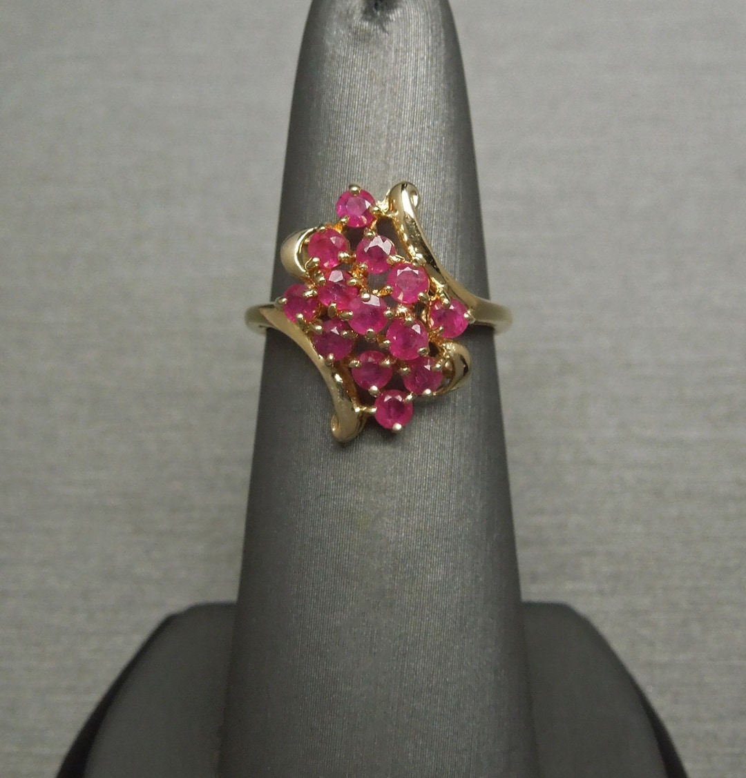 Vintage Estate 10K Gold 1.35TCW Natural Ruby Waterfall Cluster Ring ...