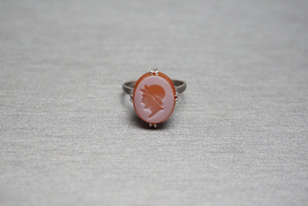 Roman Cameo Ring / Antique Estate C1910 Palladium & Sterling Silver ...