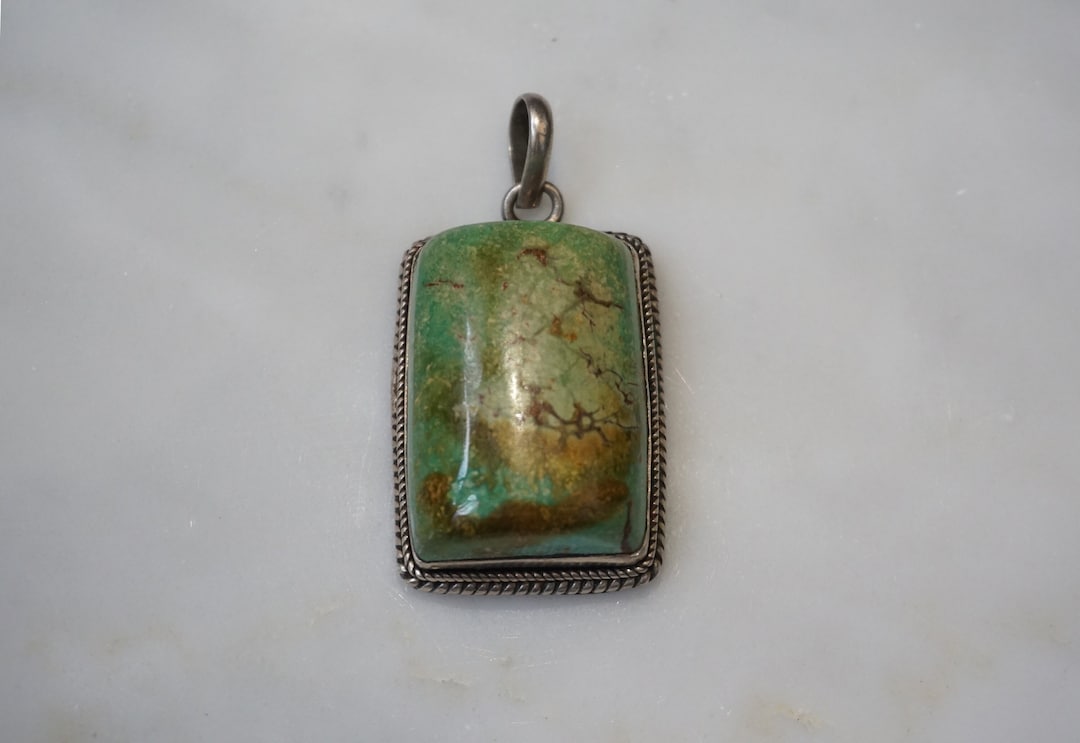 Vintage Turquoise Pendant / Vintage Estate 1970 Sterling Silver Natural ...
