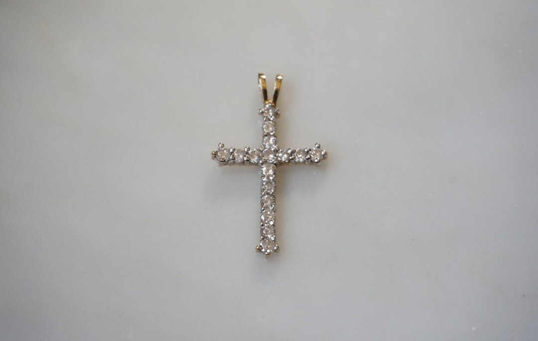 Vintage Diamond Cross / Vintage Estate 10K Gold 1.50TCW Round Brilliant ...