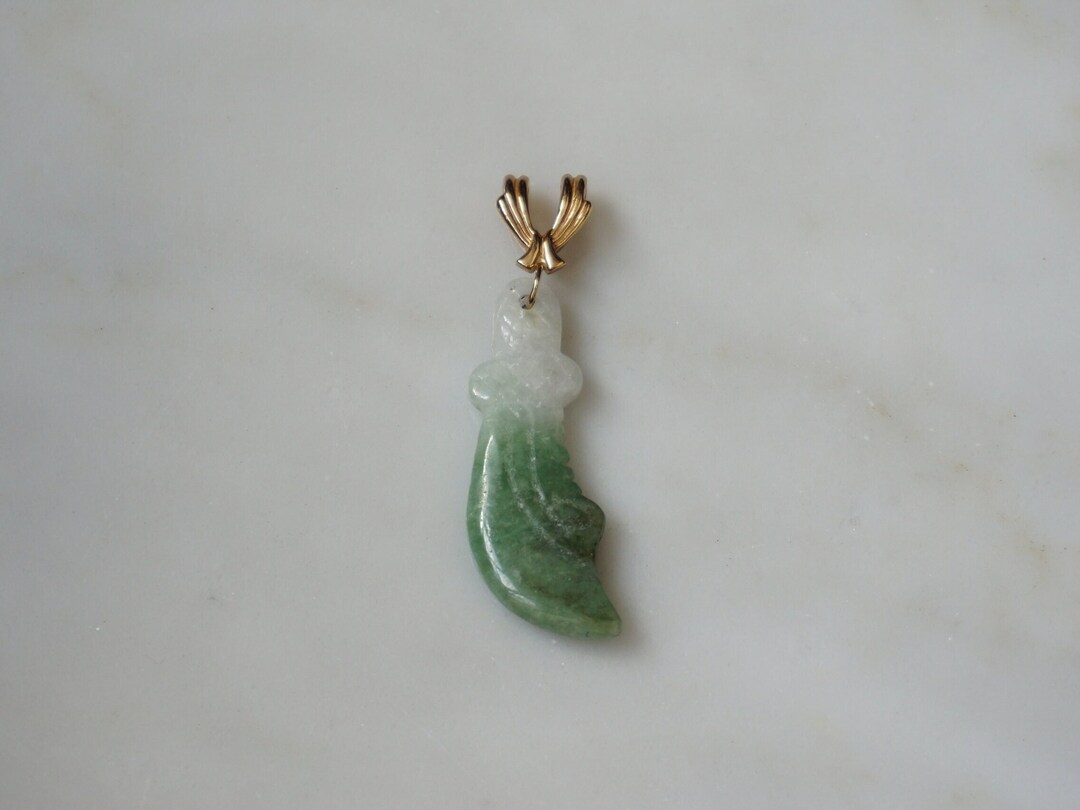 Gold Jade Sword Pendant / Unisex Men's Vintage Estate C1970 14K Gold ...