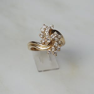 Diamond Waterfall Ring / Vintage Estate 14K Gold 1TCW Brilliant Diamond ...