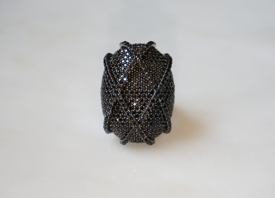 Black Spinel Dome Ring / Retro Art Deco Style Sterling Silver 4.00TCW ...