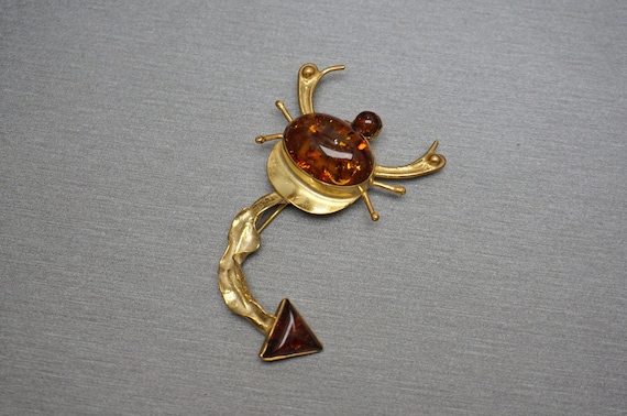 Amber Scorpion Pin / Vintage Estate Circa 1970 Sterli… - Gem