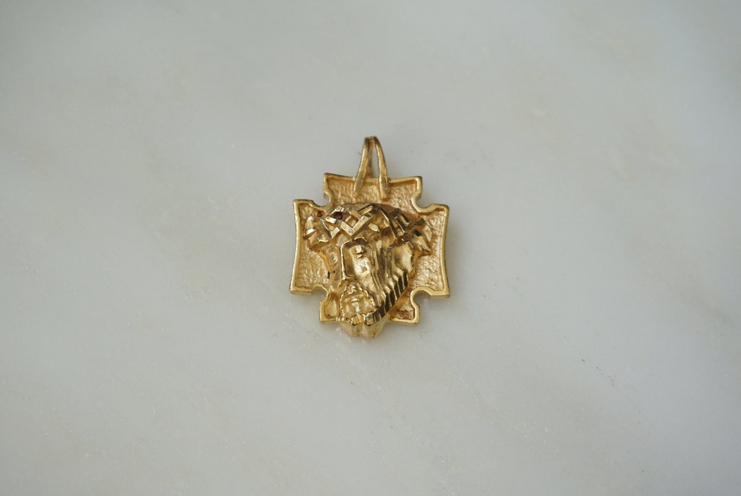 Gold Jesus Head Medal / Vintage Estate 1980s Gold Vermeil Sterling ...