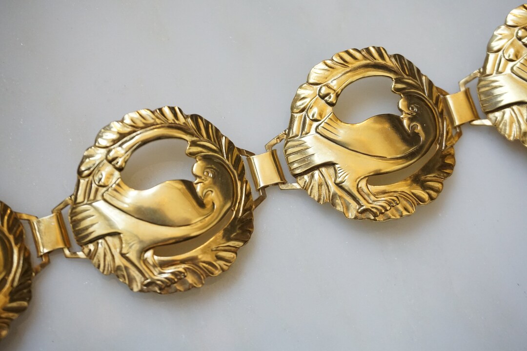 Dove Eternity Bracelet / Antique Estate C1940 Gold Vermeil Sterling ...