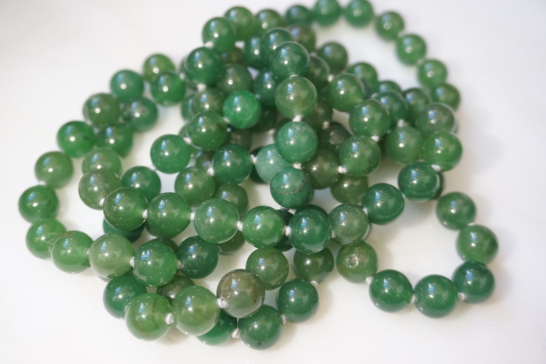 Vintage Jade Beads / Vintage Estate Natural Green Jade Long Strand ...