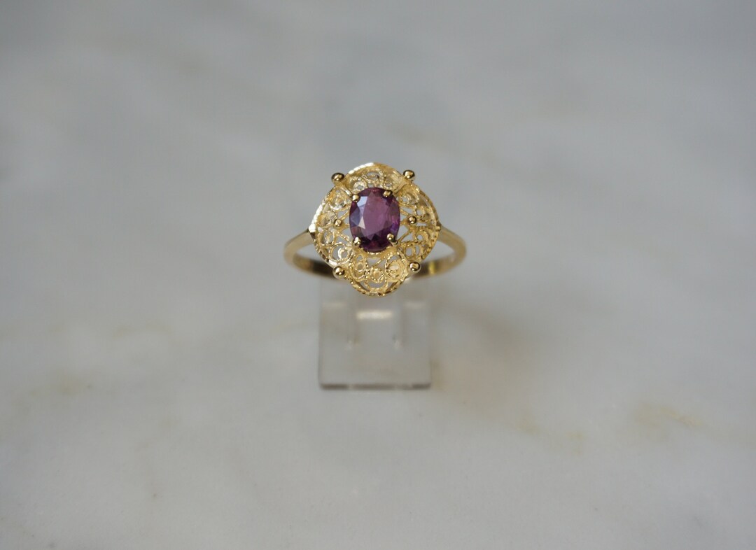 Pigeon Blood Ruby Shield Ring / Vintage Estate C1970 14K Gold Byzantine ...