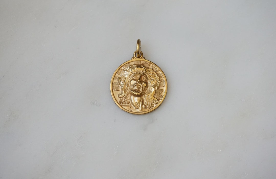 Gold Jesus Head Medal / Mid Century Estate C1960 Gold Vermeil Sterling ...