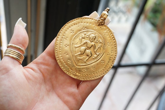 Massive Gold Shiva Medallion / Antique Estate C1930 G… - Gem