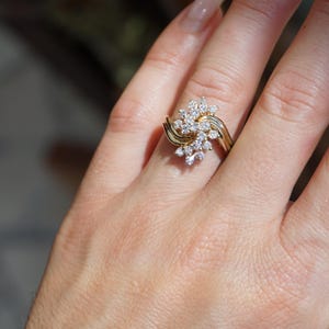 Diamond Waterfall Ring / Vintage Estate 14K Gold 1TCW Brilliant Diamond ...