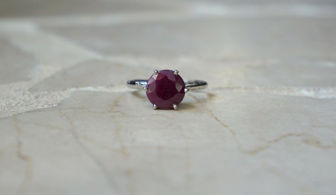 Antique Estate C1920 14K White Gold & Platinum Eternity Band 4.38 Carat Round Ruby Solitaire ...