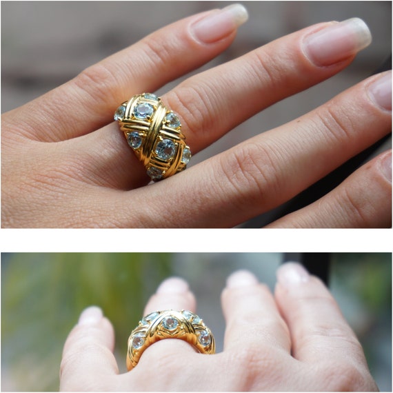 Blue Topaz Dome Ring / Vintage Estate Gold Vermeil St… - Gem