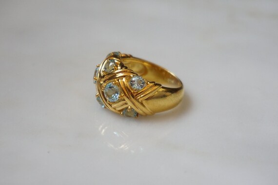 Blue Topaz Dome Ring / Vintage Estate Gold Vermeil St… - Gem