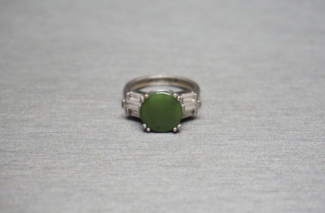 Art Deco Jade Ring / Vintage Estate Sterling Silver Round Jade ...