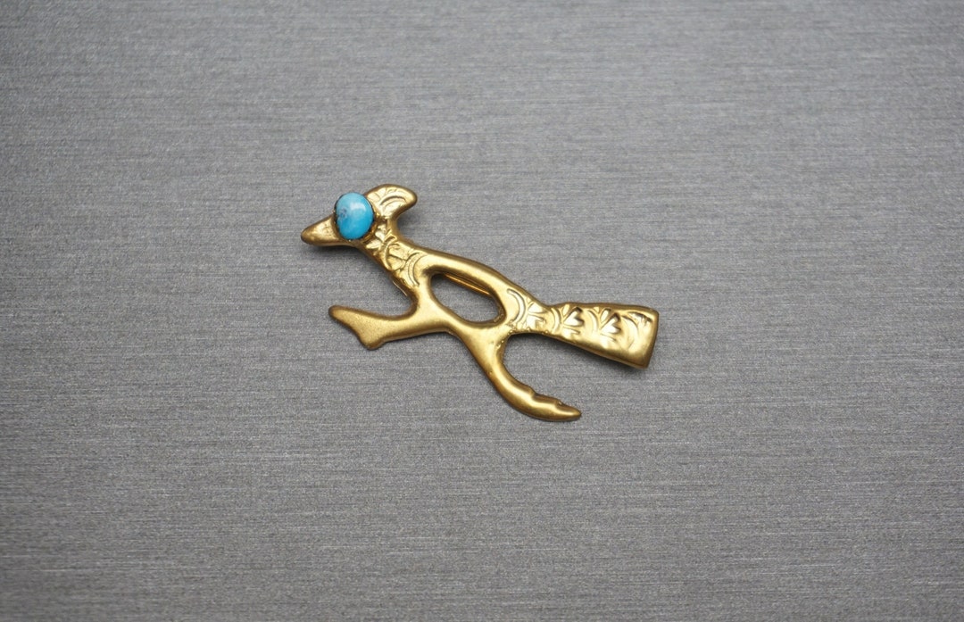Turquoise Road Runner Pin / Vintage Mid Century Estate C1960 Gold ...