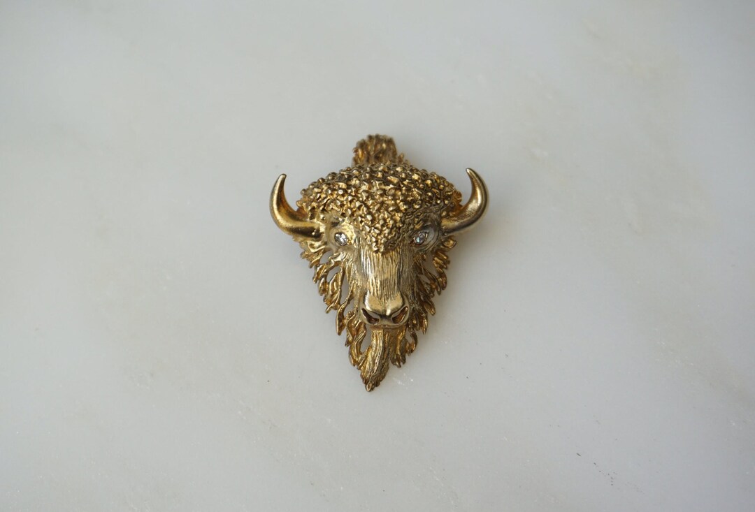 Gold Bison Slide Pendant / Unisex Men's Vintage Estate C1970 Gold ...