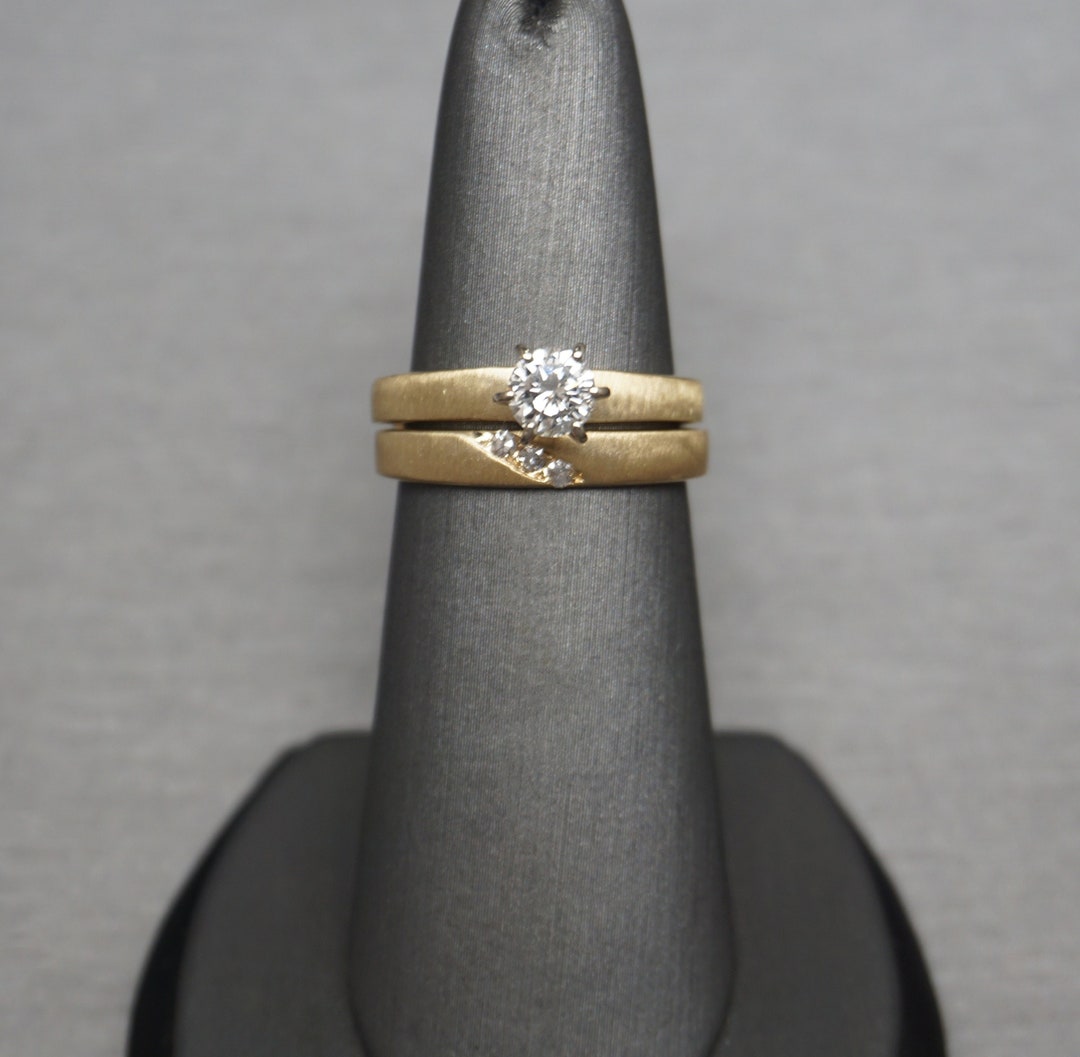 Simply 70s Wedding Set / Vintage Estate 14K Satin Gold 0.53TCW ...