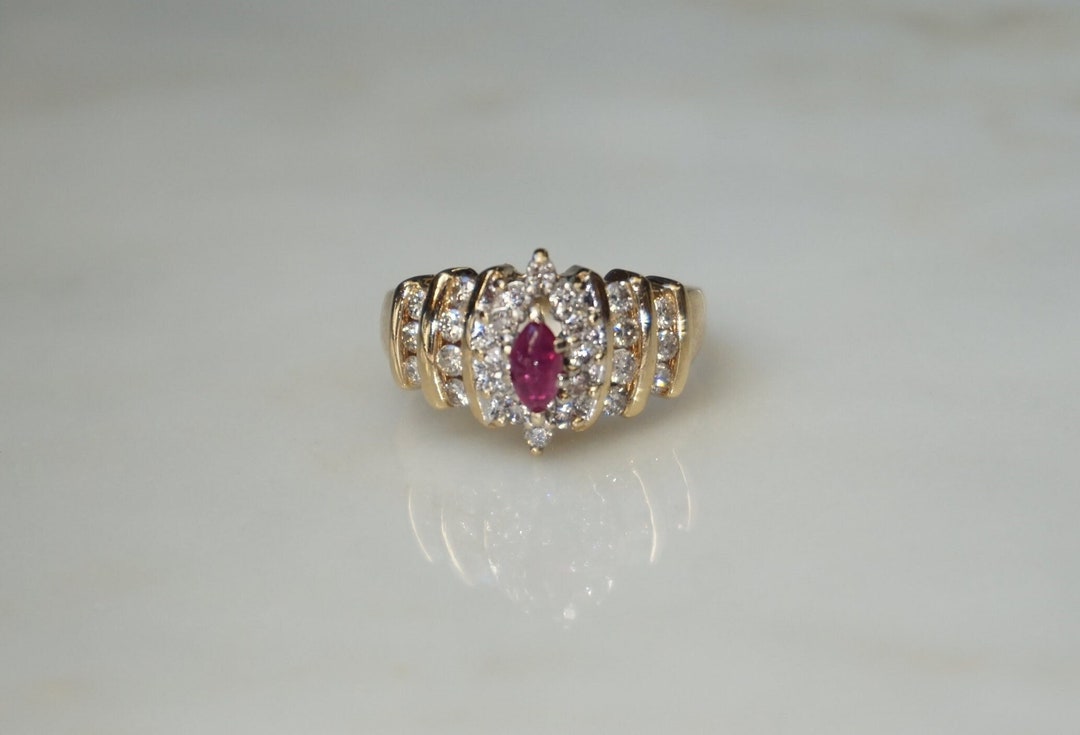 Marquise Ruby Ring / Vintage Estate 14K Gold 1.54TCW Marquise Cabochon ...