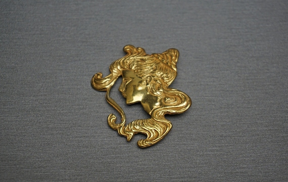 Art Nouveau Flowing Hair Lady Pin / Vintage Estate Ci… - Gem