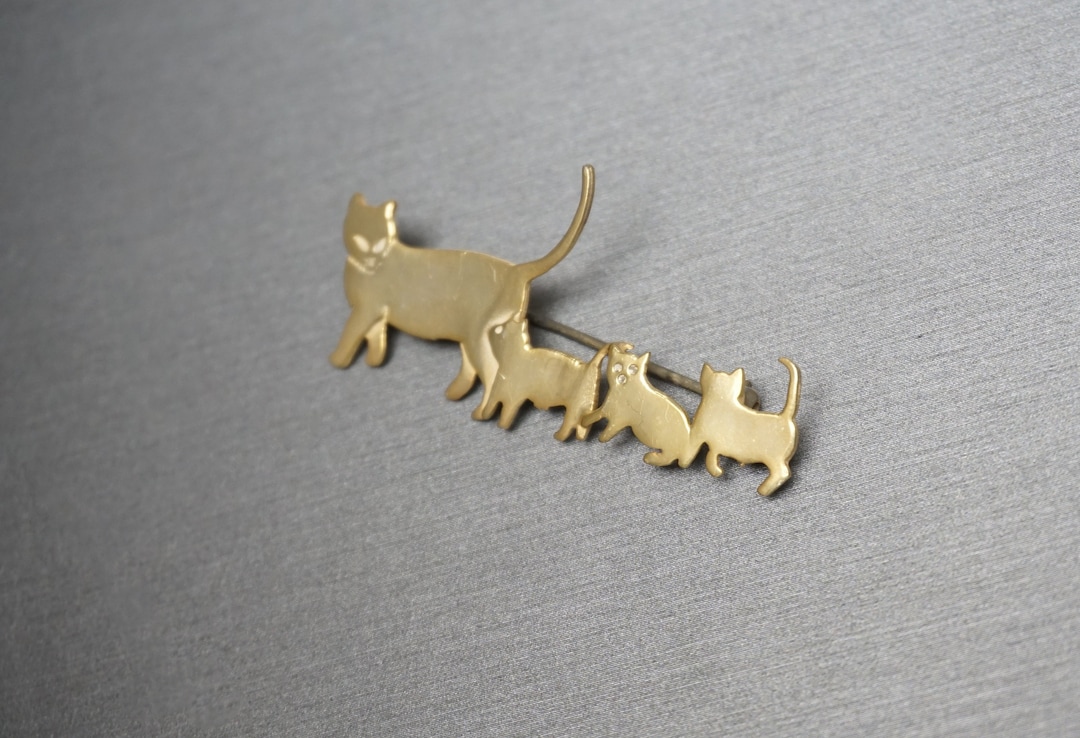 Vintage Cat Pin / Mid Century Estate C1960 Gold Vermeil Sterling Silver ...
