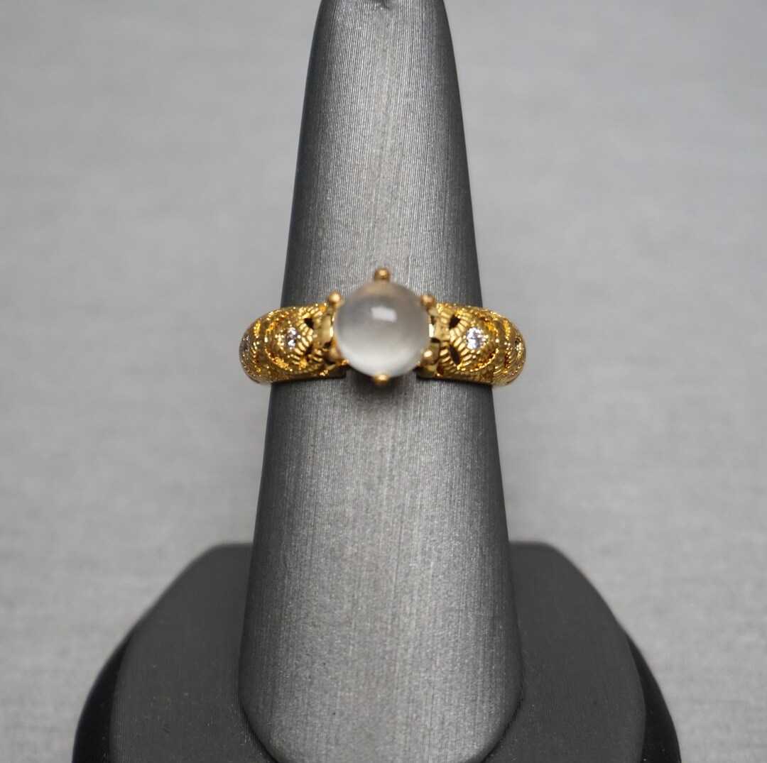 Moonstone Sphere Ring / Vintage Estate 925 Gold Vermeil Sterling Silver ...
