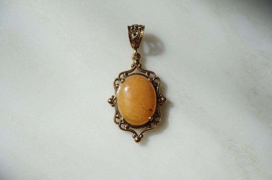 Orange Jade Pendant / Estate Gold Vermeil Sterling Silver Golden Yellow ...
