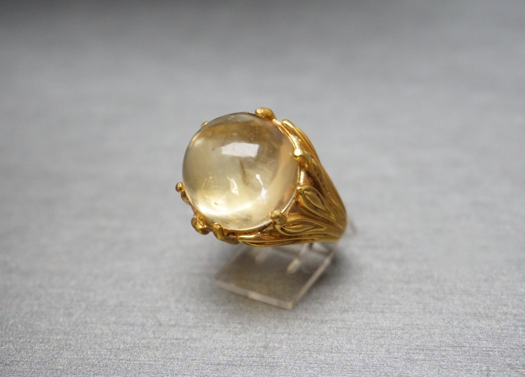 Citrine Sphere Ring / Mid Century Estate C1960 Gold Vermeil Sterling ...