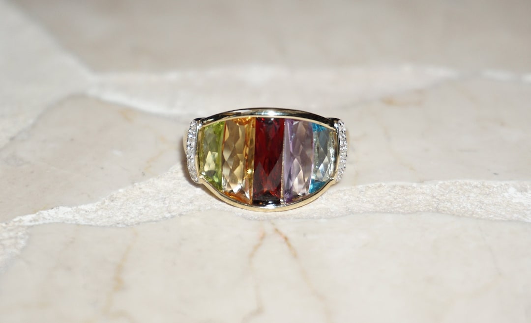 Vintage Estate 10K Gold Multi-gem LGBT Channel Set 6.10TCW Rainbow ...