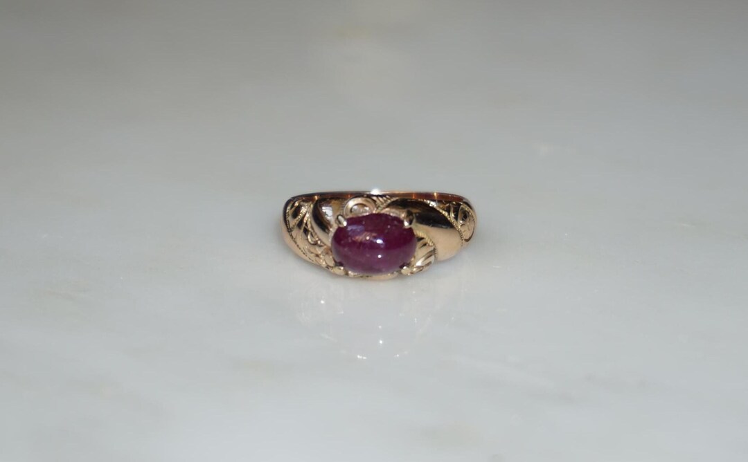 Antique Ruby Gypsy Ring / Unisex Men's Victorian Estate C1880 14K Gold ...