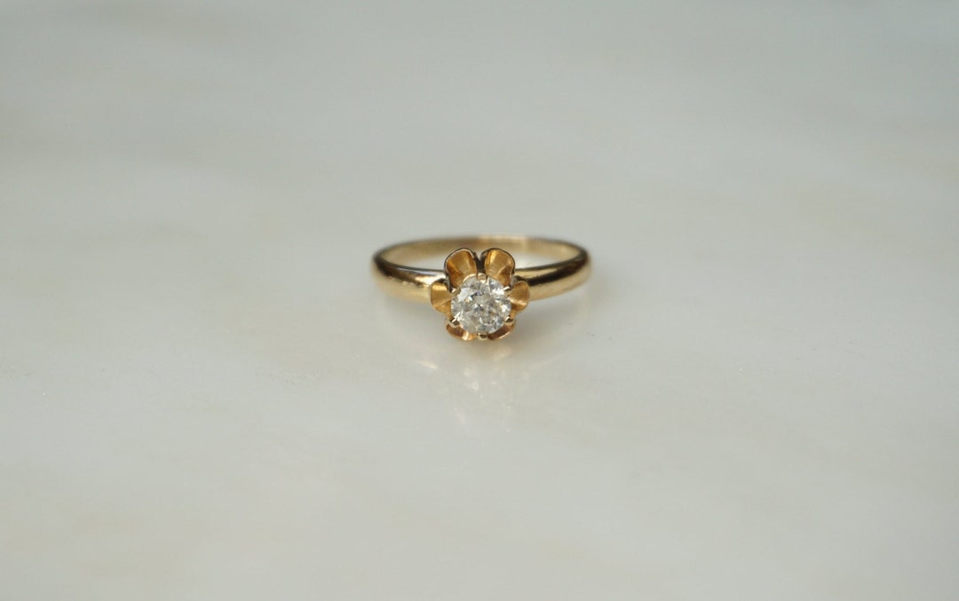 14K Diamond Buttercup Ring / Mid Century Estate C1960 14K Gold 0.30ct ...