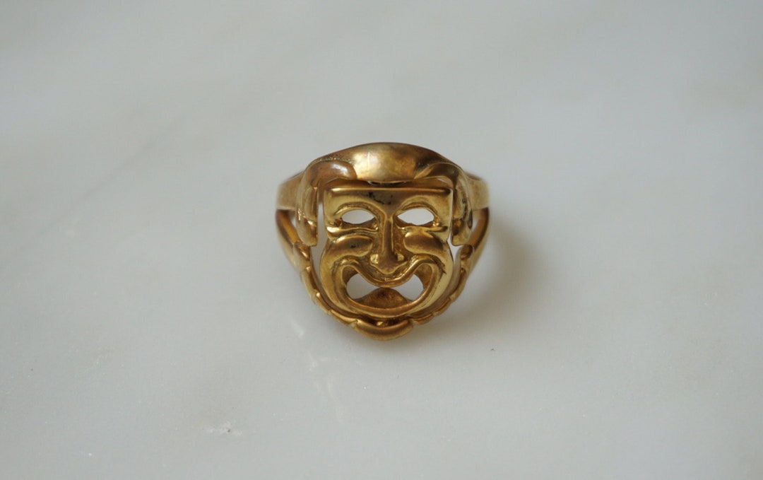 Comedy Tragedy Flip Ring / Rare Vintage Estate Gold Vermeil Sterling ...