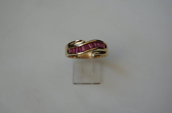 14K Channel Ruby Baguette Ring / Vintage Estate C1970… - Gem